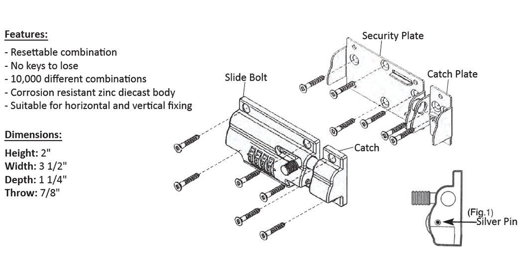 LockeyUSA [MS40BL] Combination Slide Bolt Lock - Black - 3 1/2" L ...