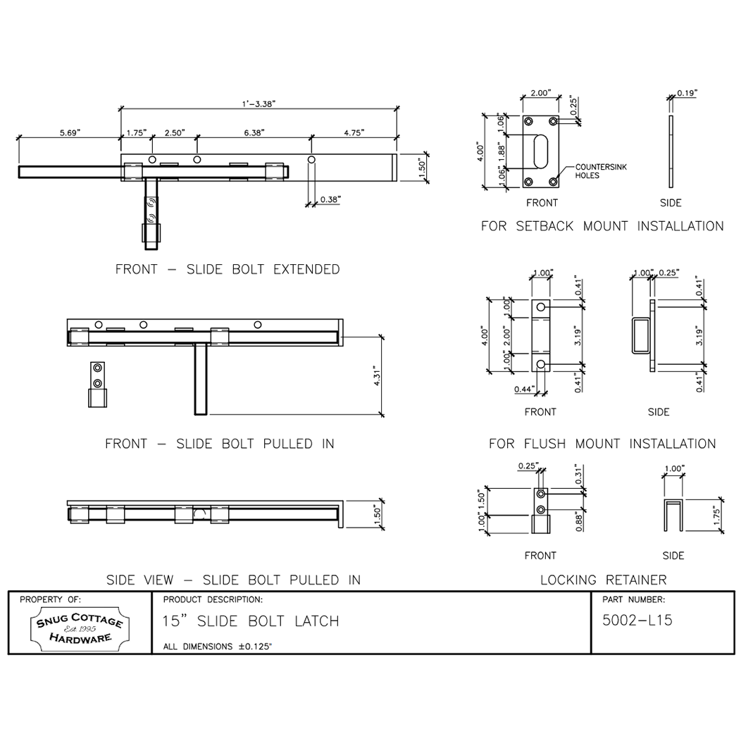 Snug Cottage [5002-L152] Steel Heavy Duty Exterior Gate Slide Bolt ...