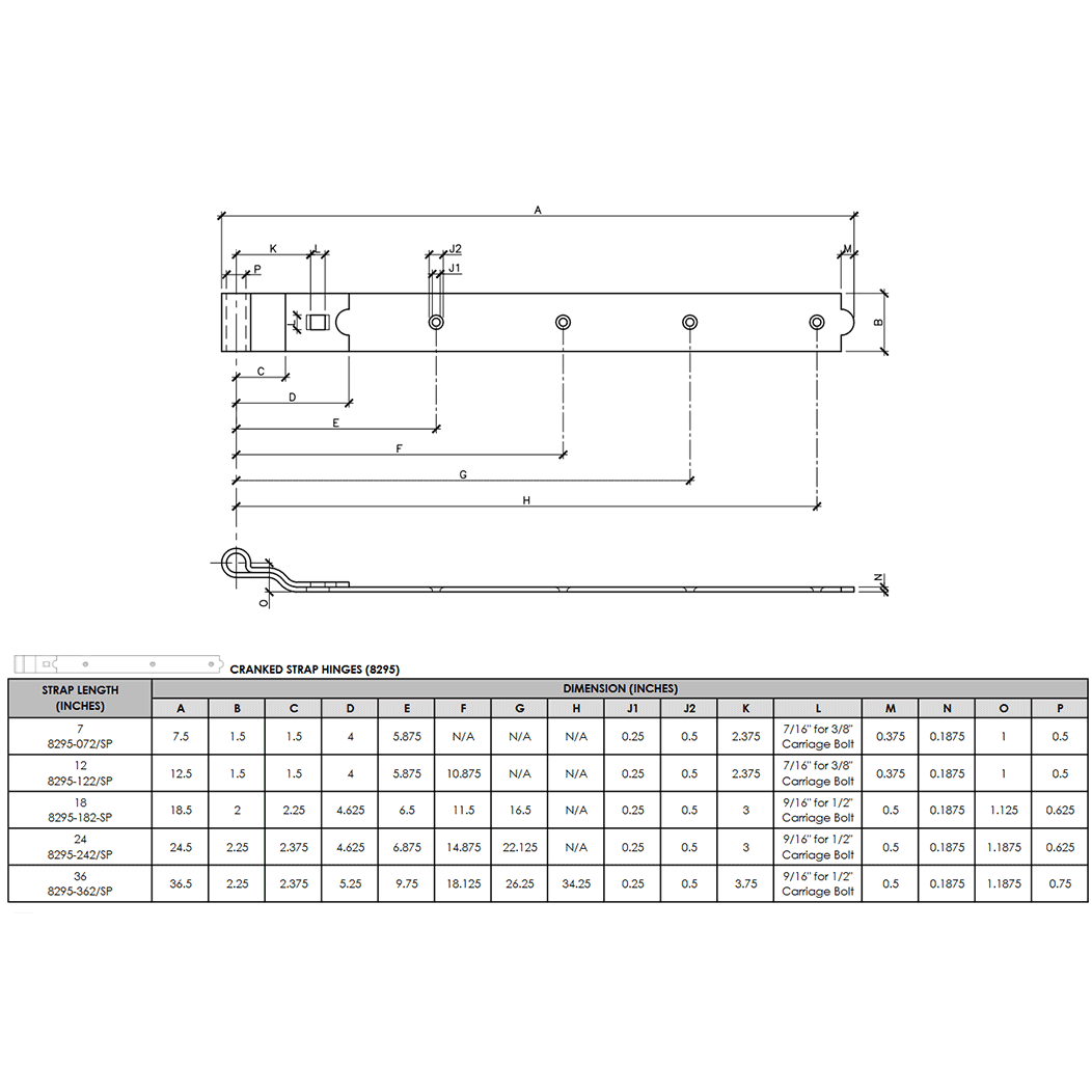 Snug Cottage [8295-072] Forged Steel Gate Strap Hinge Set - Cranked ...